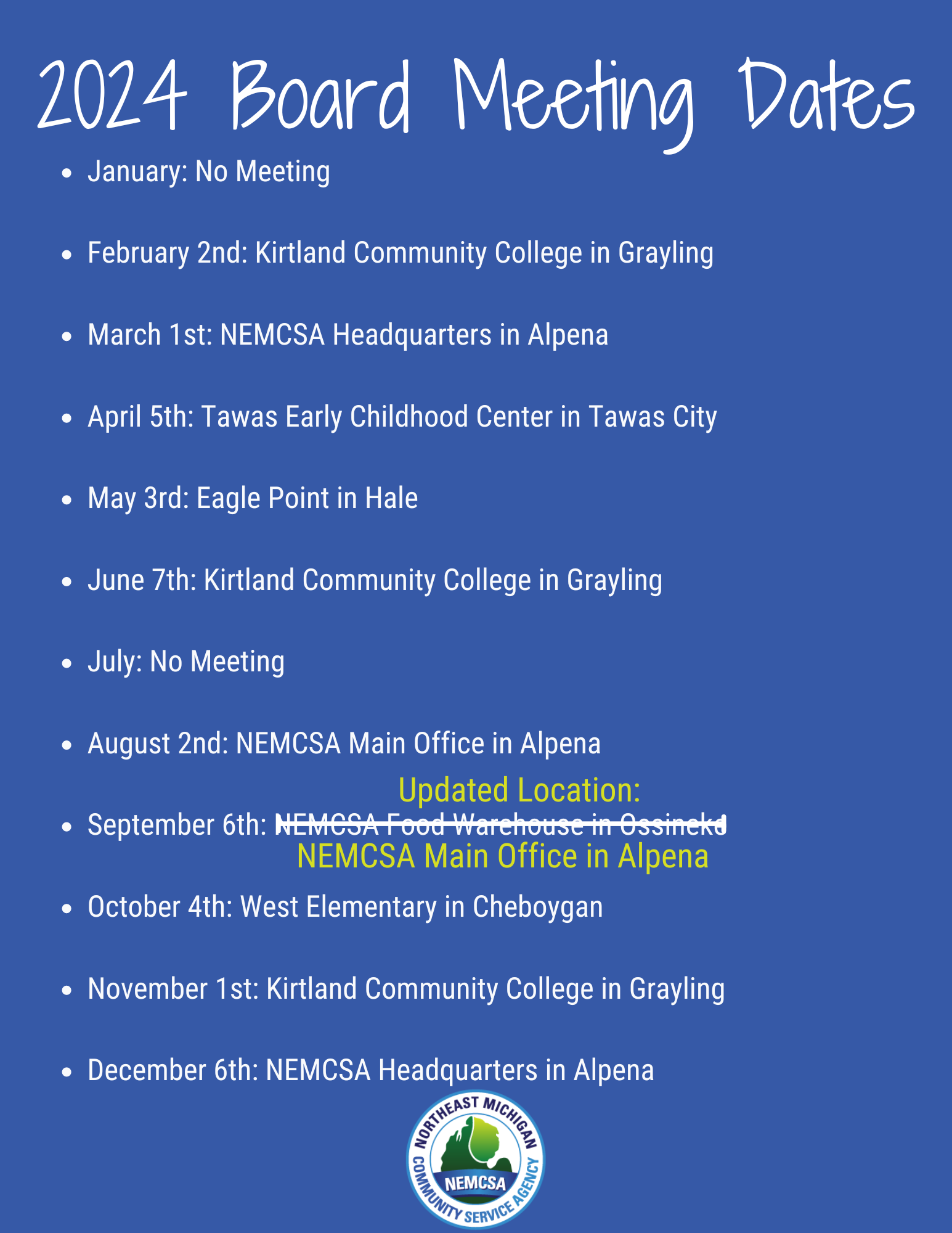 Board Meeting Dates | Northeast Michigan CSA